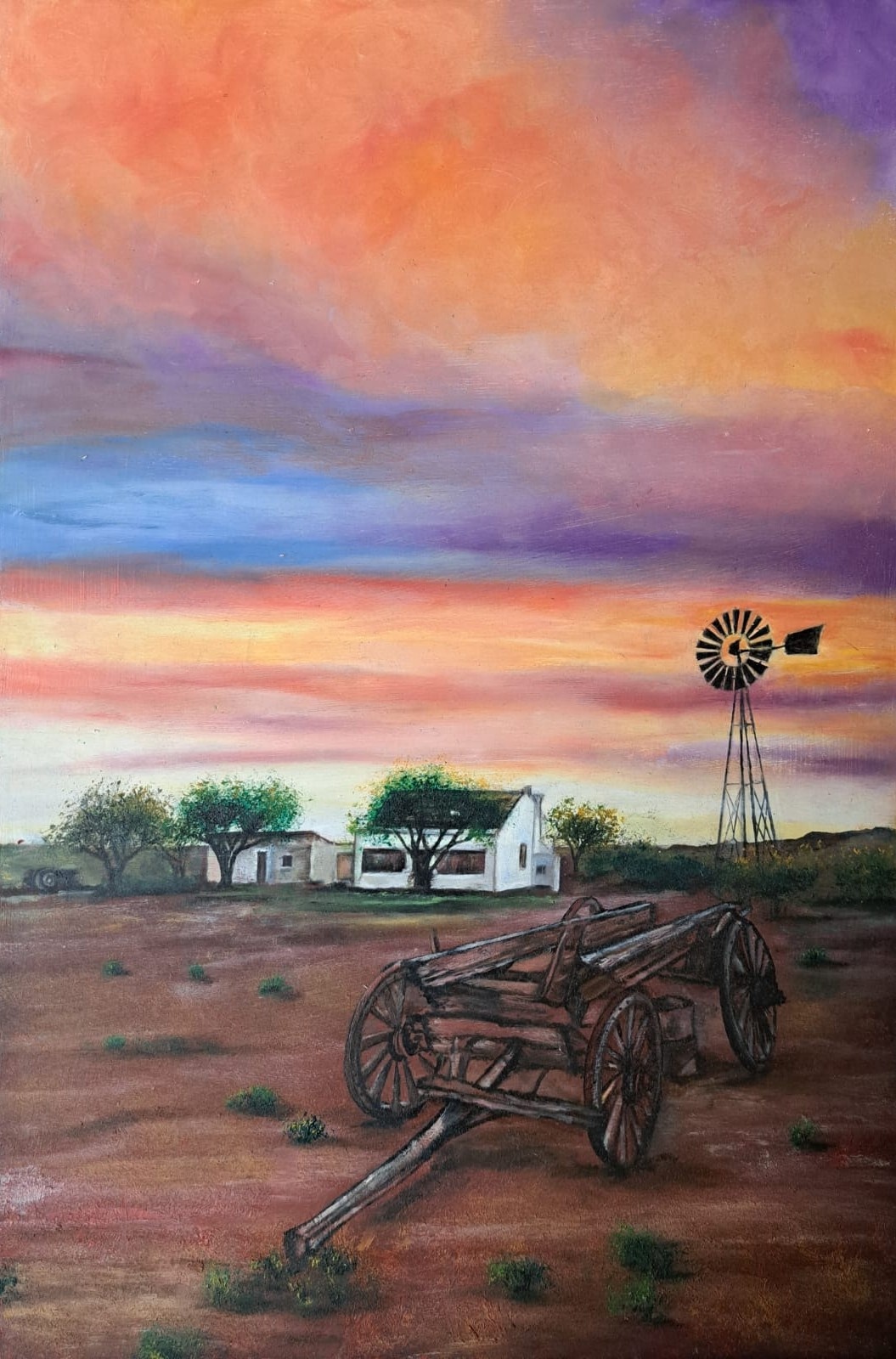 Original Oil Painting by Lizelle van Tonder - Karoo Sunset - Art-Online